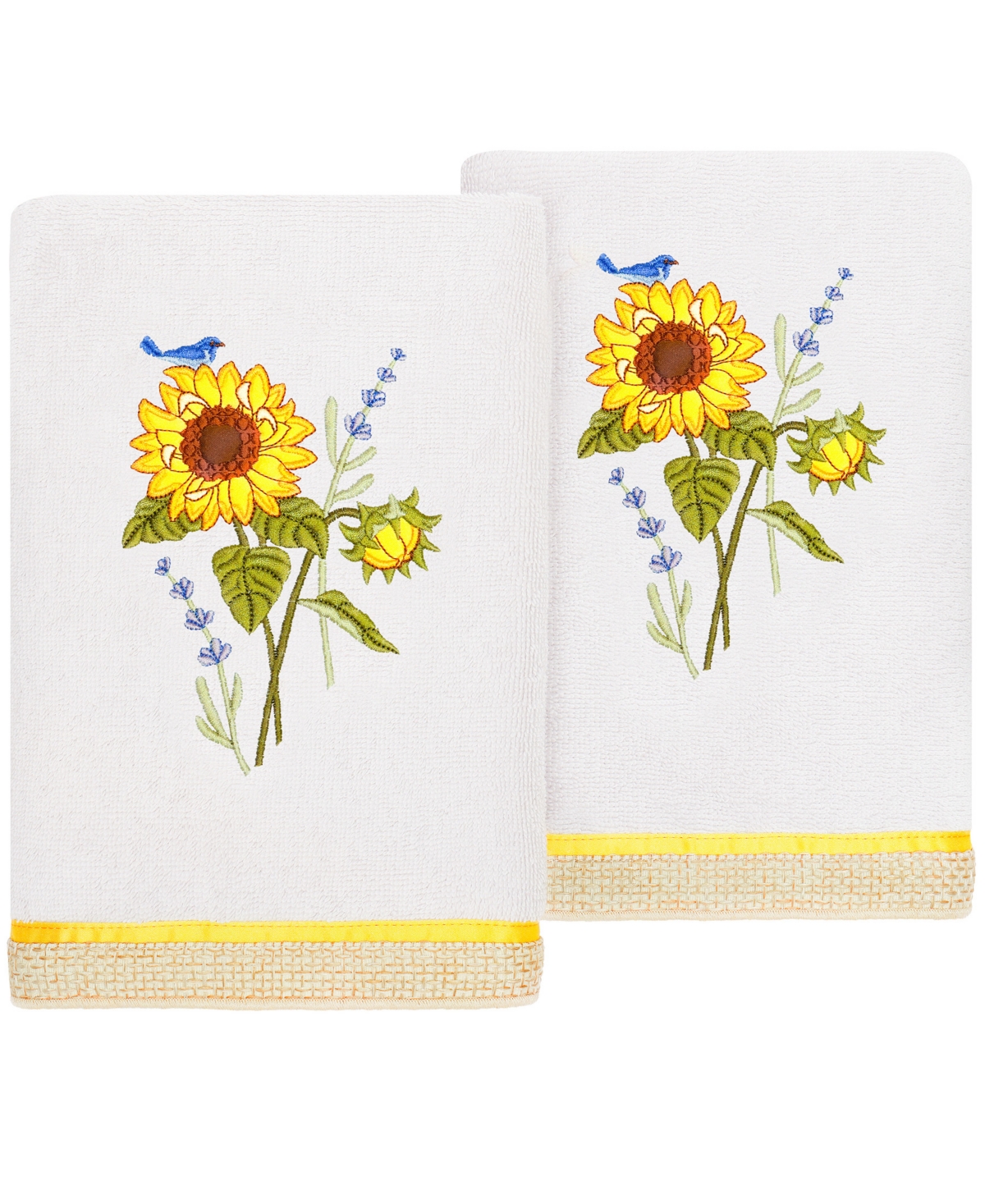 Linum Home Turkish Cotton Girasol Embellished 2-Pc. Hand Towel Set - Silver