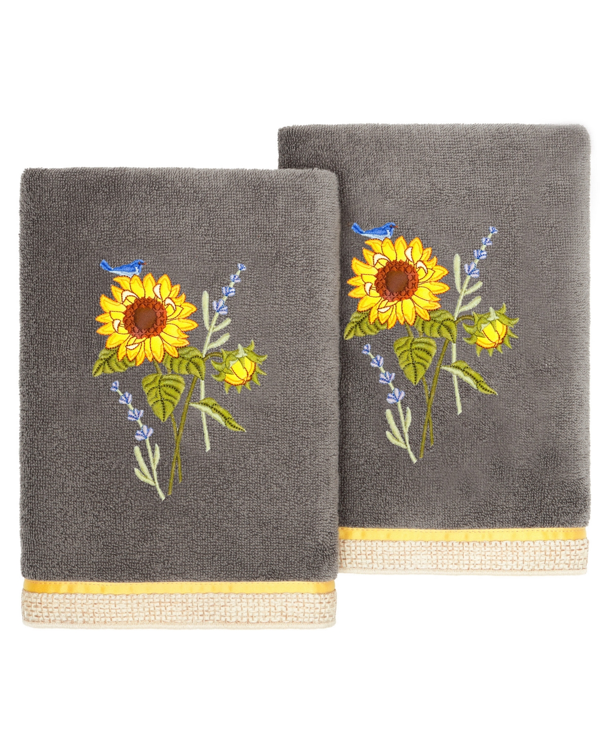Linum Home Turkish Cotton Girasol Embellished 2-Pc. Hand Towel Set - Charcoal