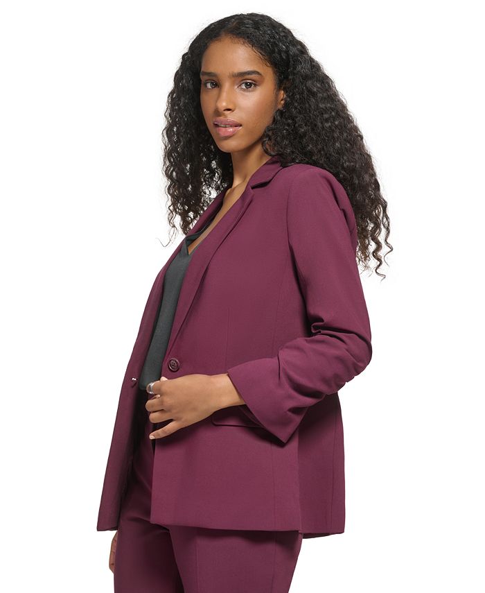 Calvin Klein Ruched Sleeve One Button Blazer & Reviews - Jackets ...