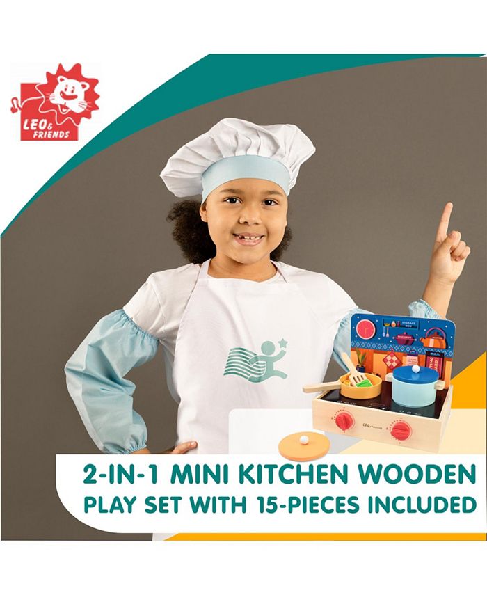 Leo & Friends 2-in-1 Mini Kitchen 15-Piece Wooden Play Set - Macy's