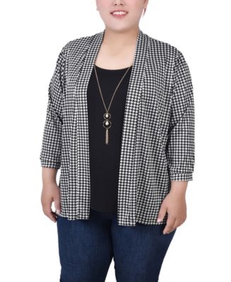 NY Collection Plus Size 3/4 Sleeve Two-Fer Top - Macy's