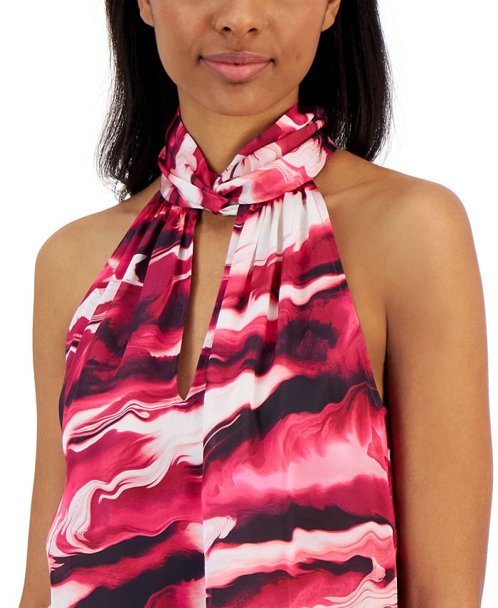 Anne Klein Women's Satin Printed Twist-Neck Halter Top & Reviews - Tops ...