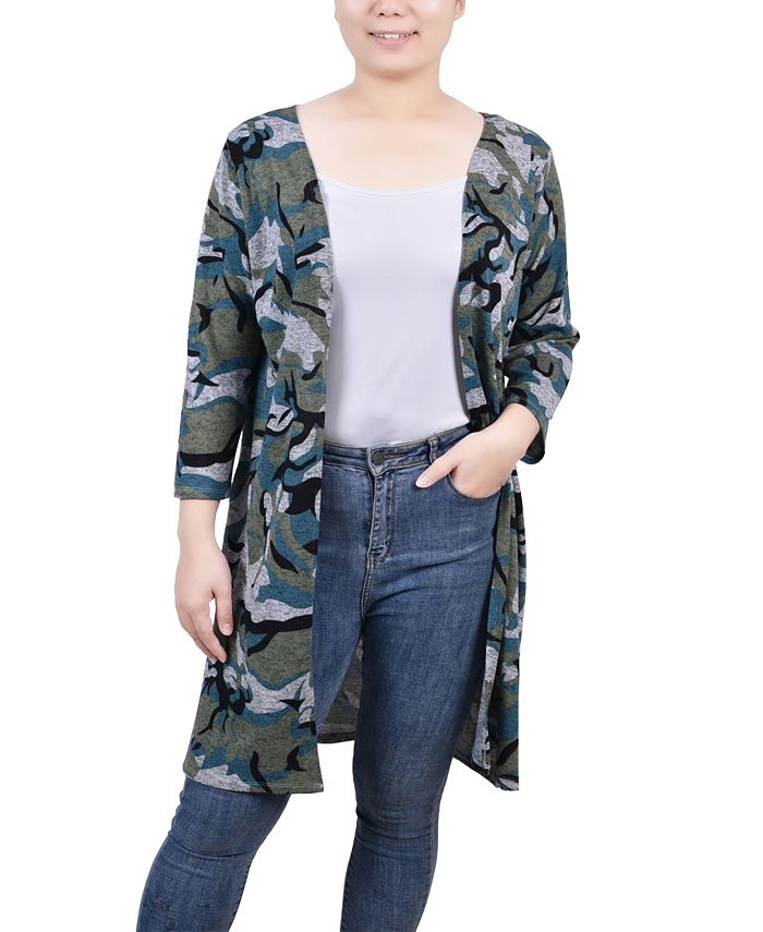 NY Collection Women's 3/4 Sleeve Knit Cardigan - Macy's