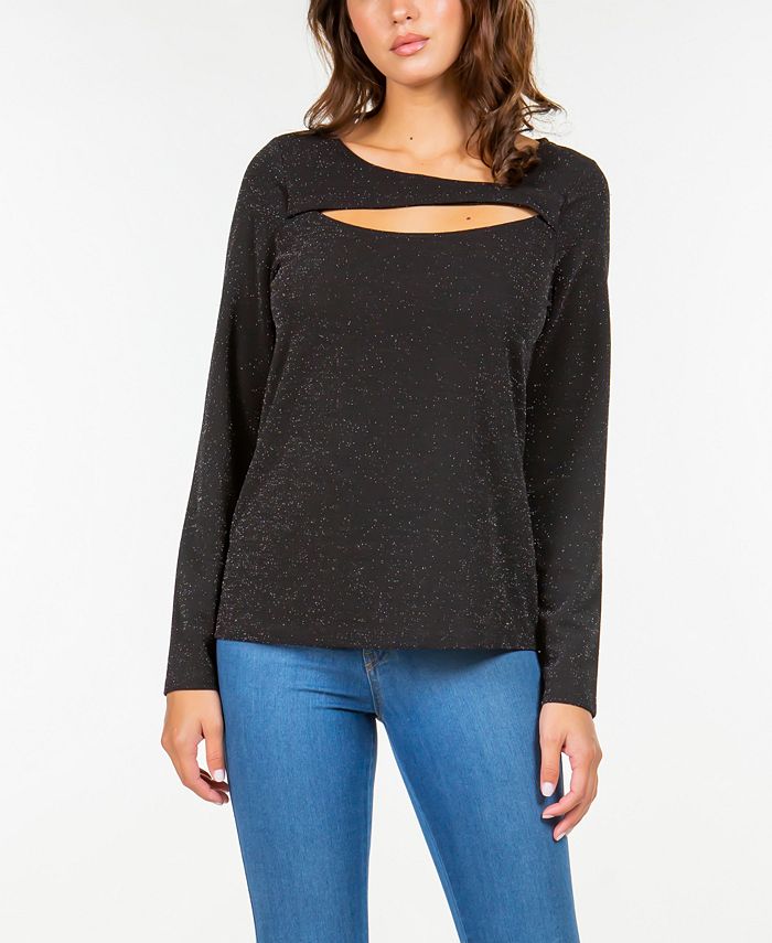 Fever Women's Lurex Knit Long Sleeve Cut Out Top - Macy's