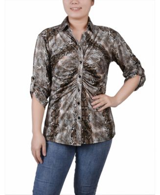 NY Collection Women's 3/4 Roll Tab Roached-Front Top - Macy's