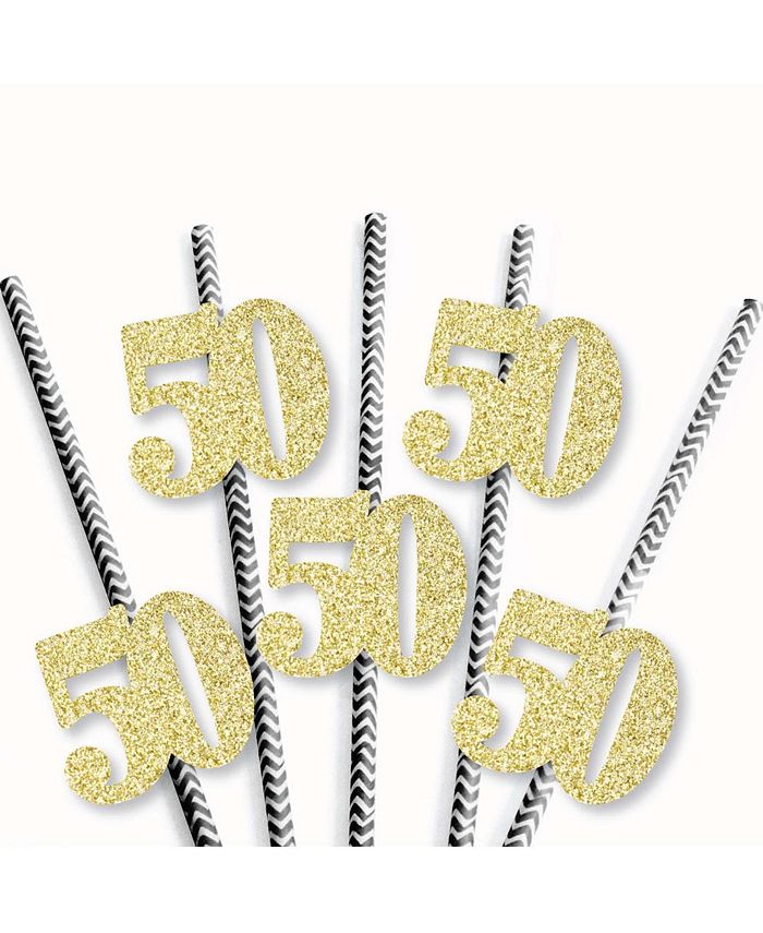 Big Dot of Happiness Gold Glitter 50 Straws - No-Mess Cut-Out Numbers ...