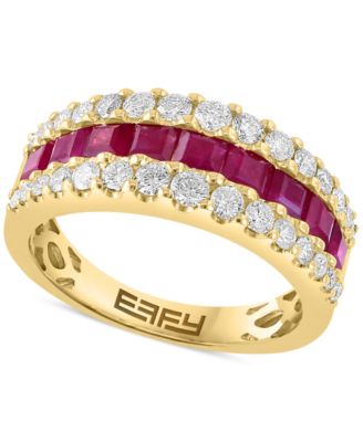EFFY® Ruby (1-1/2 ct. t.w.) & Diamond (3/4 ct. t.w.) Three Row Ring in ...