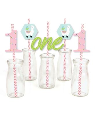 1st Birthday Whole Llama Fun - Paper Straw Decor - Striped Decor Straws ...
