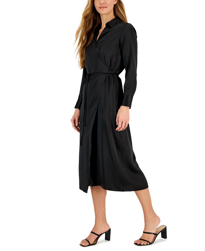 Alfani Women's Satin Split-Neck Wrap Dress, Created for Macy's - Macy's
