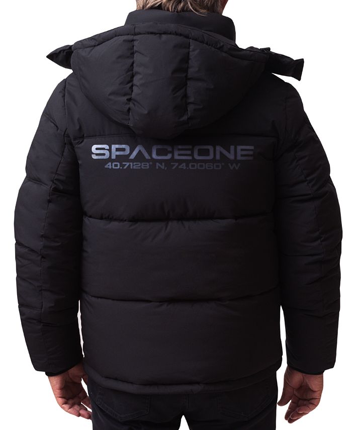 Space One Men's Nasa Inspired Hooded Puffer Jacket with Printed ...