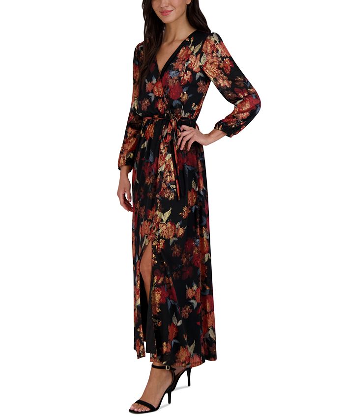 Robbie Bee Women's Printed Surplice-Neck Maxi Dress - Macy's