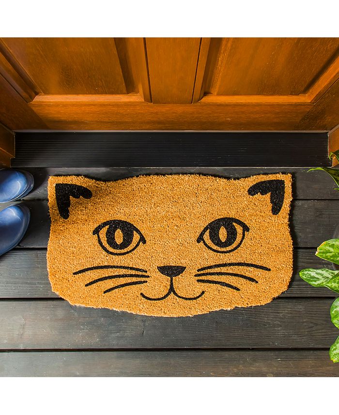 Evergreen Cat Face Shaped Indoor Outdoor Natural Coir Doormat 1'4"x2'4 ...