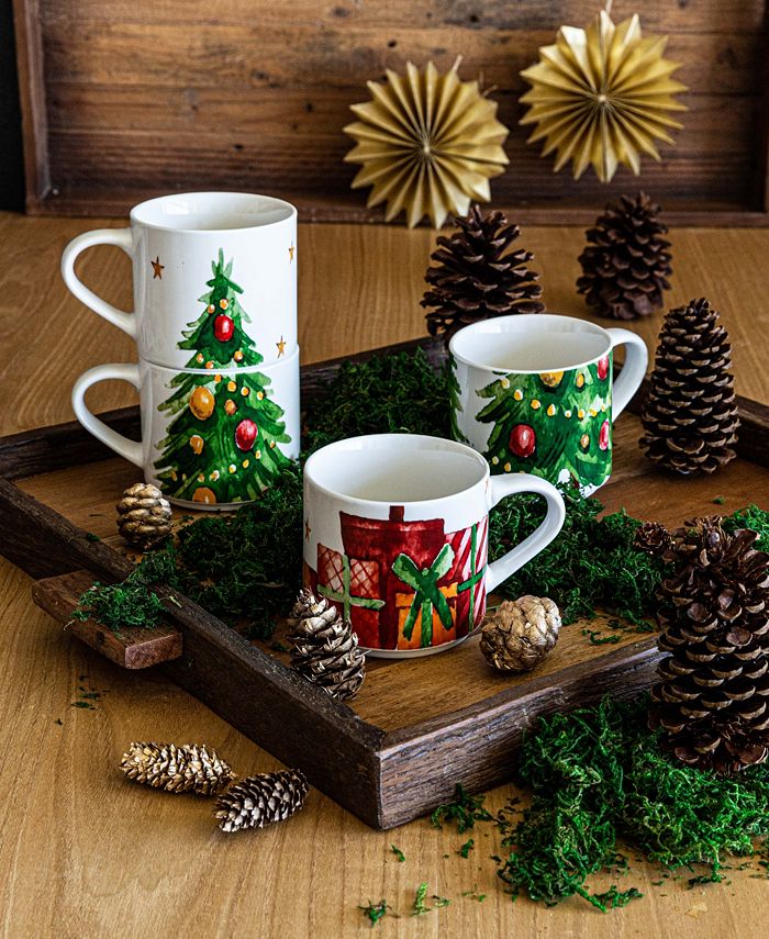 Over and Back Christmas Tree Stackable Mugs, Set of 4 - Macy's