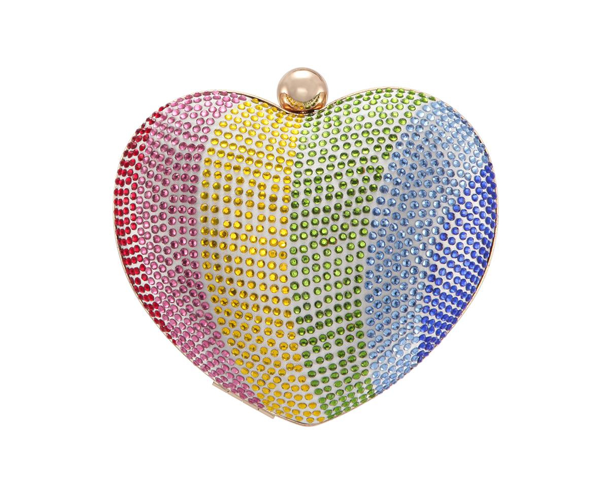 Click here for Nina Womens Crystal Heart Minaudiere Bag - Rainbow prices