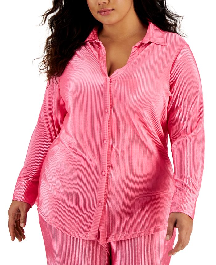 FULL CIRCLE TRENDS Trendy Plus Size Micro-Pleat Button-Front Top - Macy's