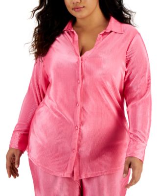 FULL CIRCLE TRENDS Trendy Plus Size Micro-Pleat Button-Front Top - Macy's