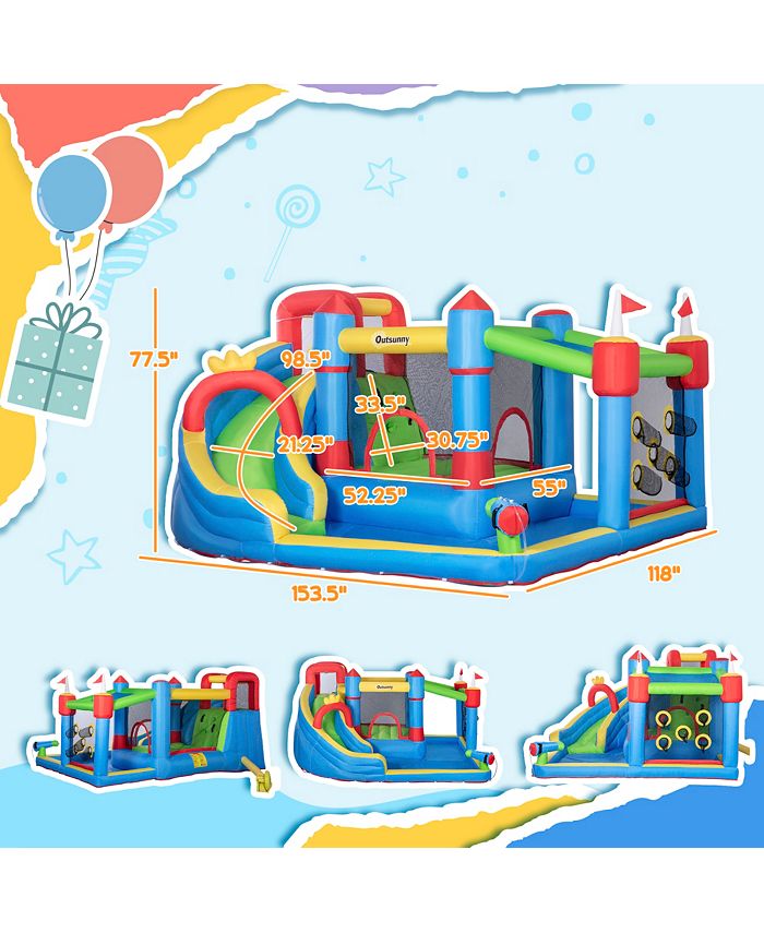 Outsunny Kids Inflatable Bounce Castle Jumping Castle & Inflator Bag ...