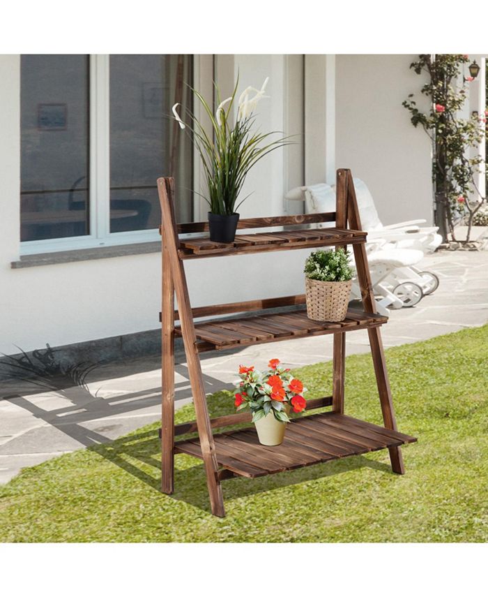 Outsunny 3 Tier Ladder-style Wooden Flower Plant Stand Outdoor Garden ...