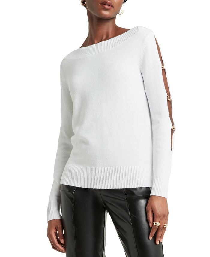 H Halston Women's Long Cutout Chain-Sleeve Sweater - Macy's