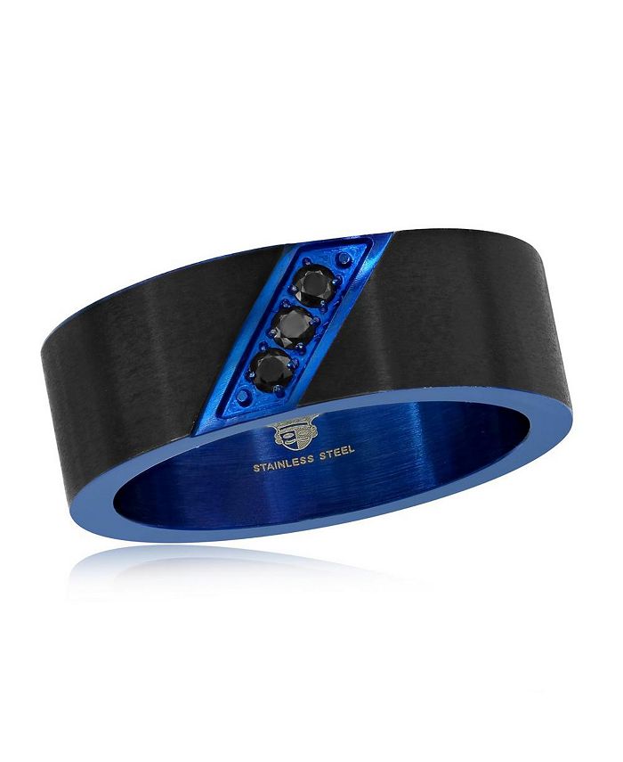 Blackjack Mens Stainless Steel Black and Blue CZ Ring - Macy's