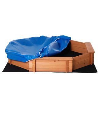 Outsunny Kids Outdoor Wooden Octagon Sandbox Playset w/ Top Cover, Blue ...