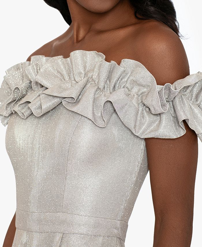 XSCAPE Women's RuffleD Off-The-Shoulder Metallic Gown - Macy's