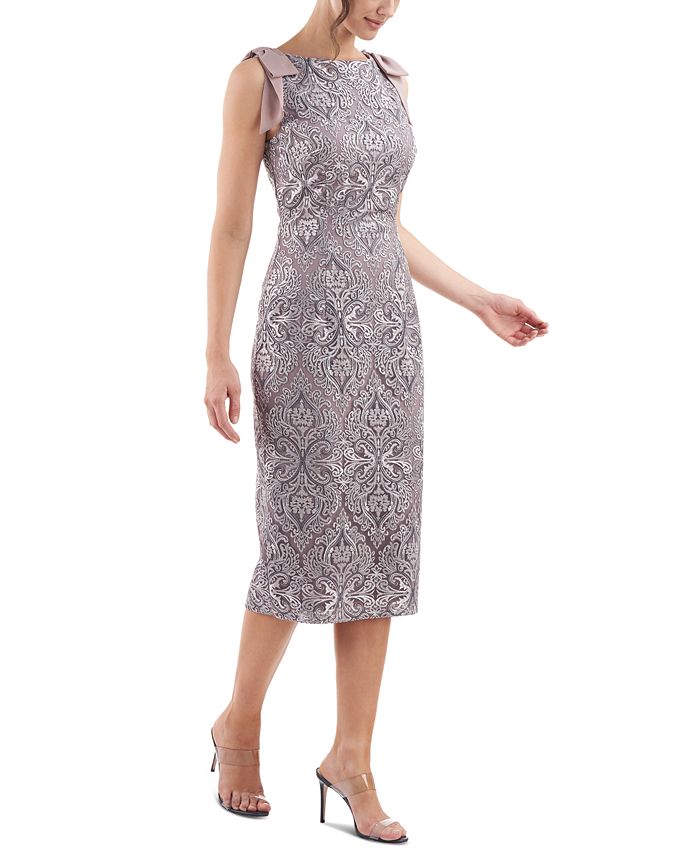JS Collections Women's Bow-Shoulder Embroidered Mesh Sheath Dress - Macy's