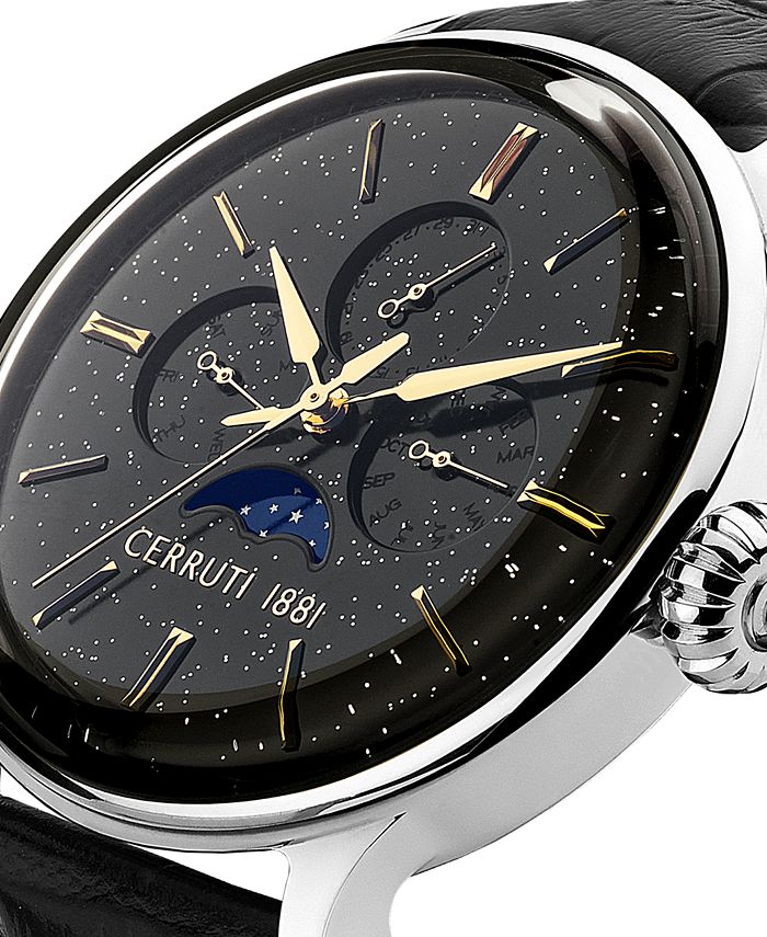 Cerruti 1881 Men's Dervio Collection Black Genuine Leather Strap Watch ...