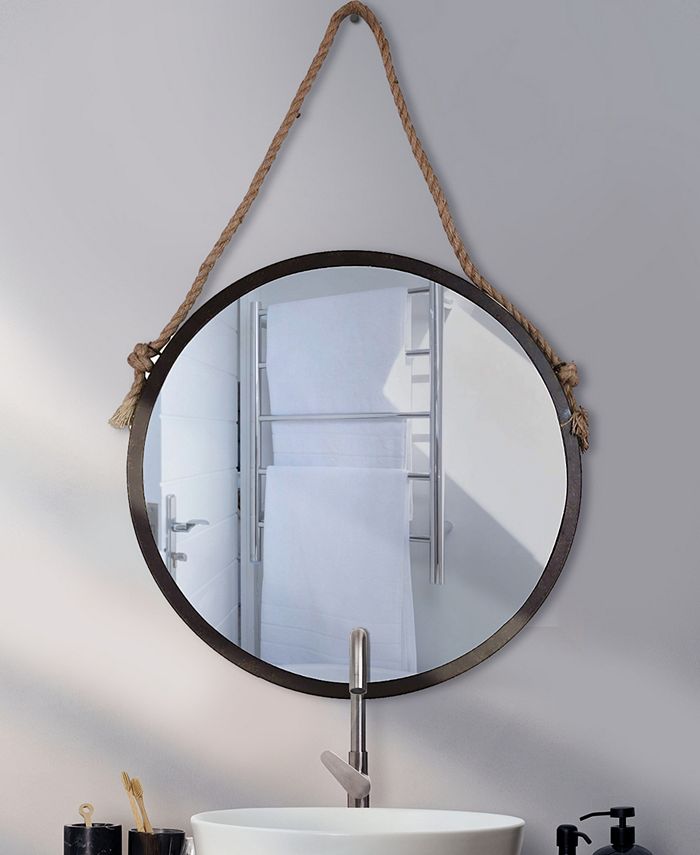 Mirrorize Round Rustic Rope Hanging Wall Mirror, 24" D - Macy's
