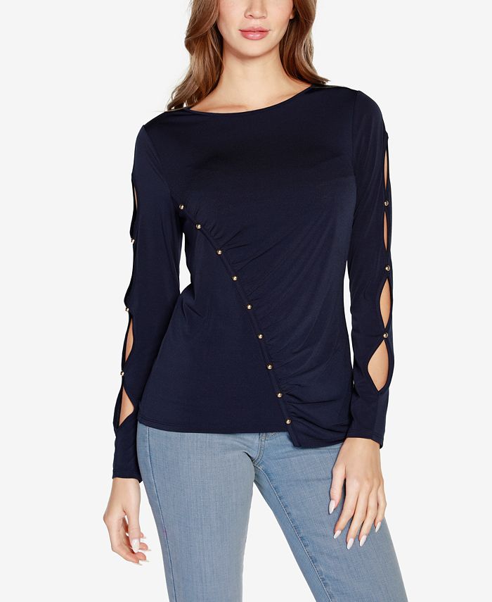 Belldini Women's Black Label Embellished Asymmetrical Top - Macy's
