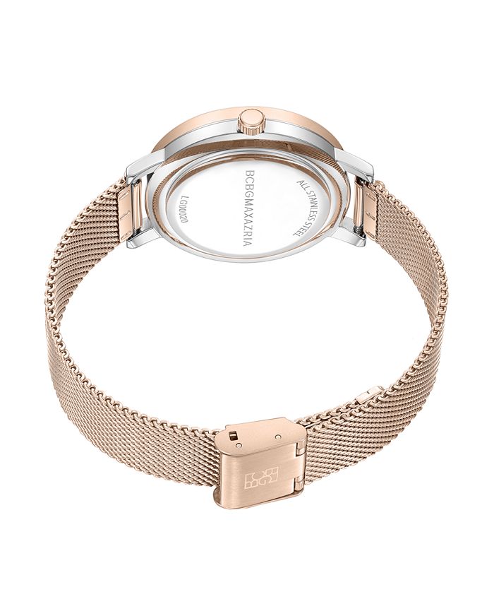 BCBGMAXAZRIA Women's Classic Rose Gold-Tone Stainless Steel Mesh Floral ...