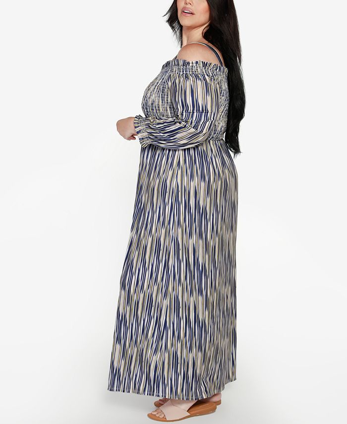 Belldini Black Label Plus Size Printed Cold-Shoulder Maxi Dress ...