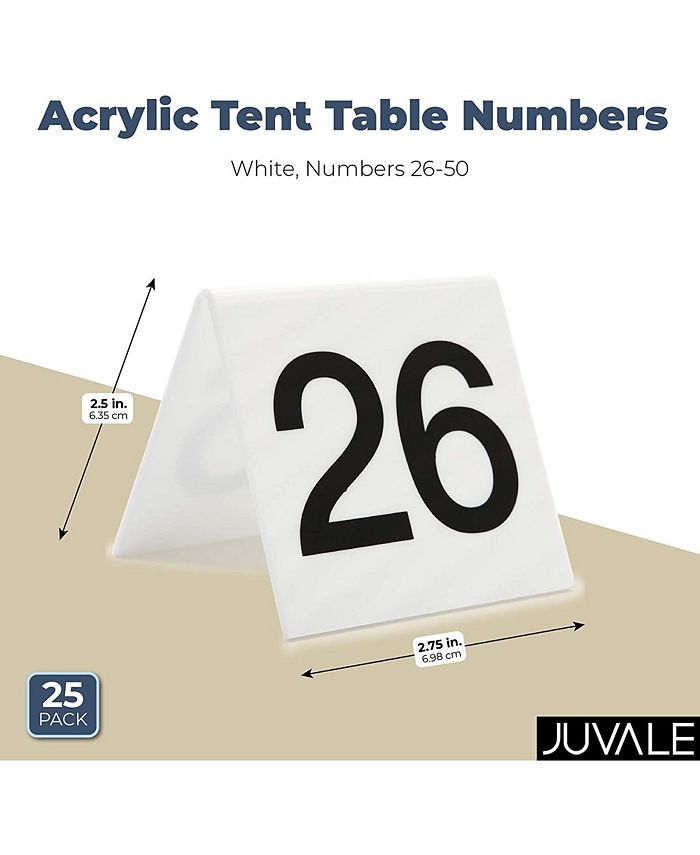 Juvale Set of 25 Acrylic Table Numbers for Wedding, Plastic Tent Cards ...