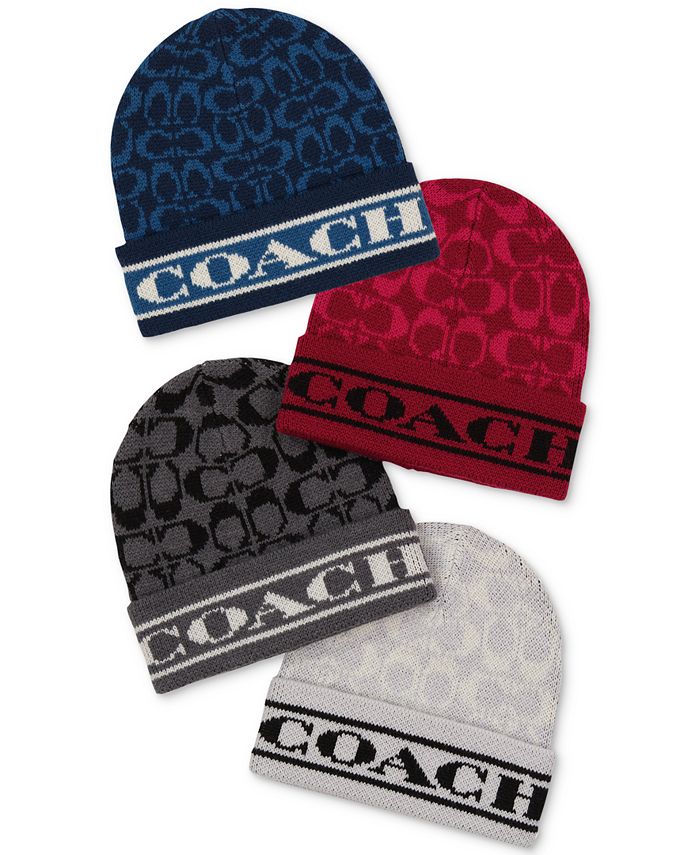 COACH Women's Signature Logo Soft Rib Knit Cuff Beanie - Macy's