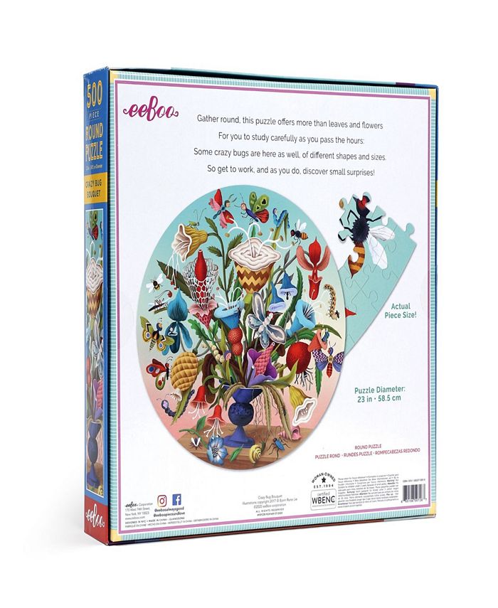 Eeboo Piece and Love Crazy Bug Bouquet 500 Piece Round Jigsaw Puzzle ...