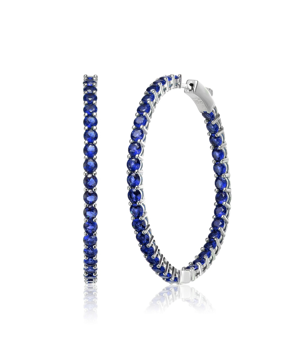 Click here for Rhodium Plated Cubic Zirconia Hoop Earrings - Blue prices