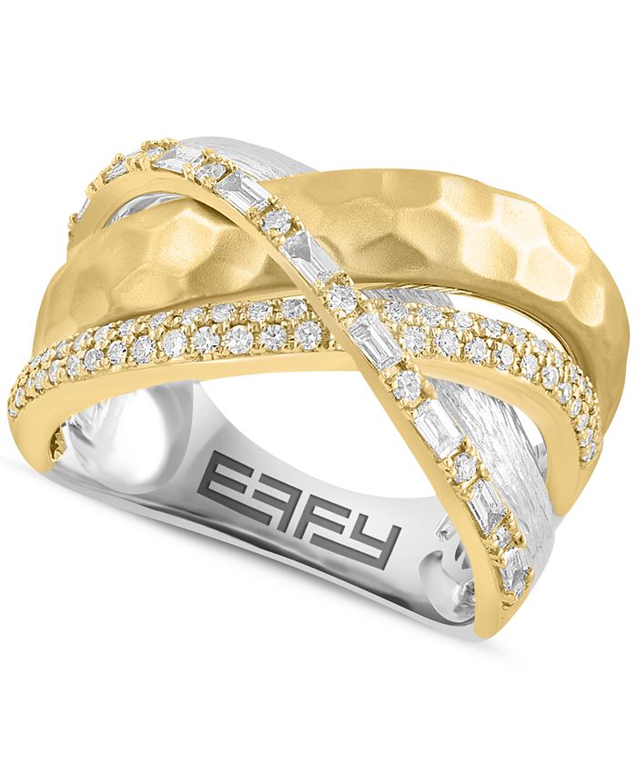 EFFY Collection EFFY® Diamond Baguette & Round Textured Crossover Ring ...