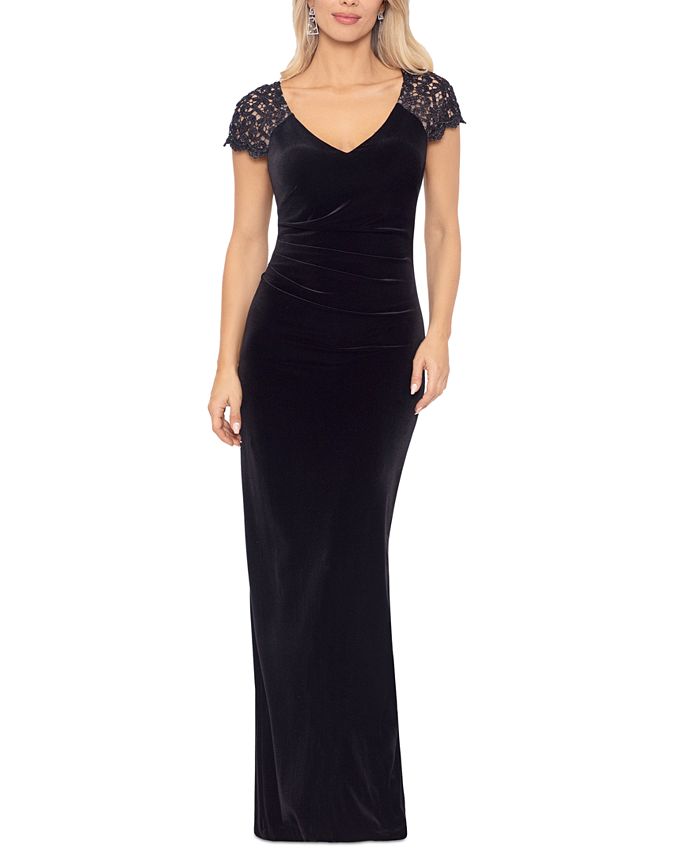 XSCAPE Women's V-Neck Short-Flutter-Sleeve Velvet Gown - Macy's