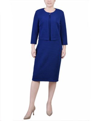 NY Collection Petite Textured 3/4 Sleeve Two Piece Dress Set - Macy's