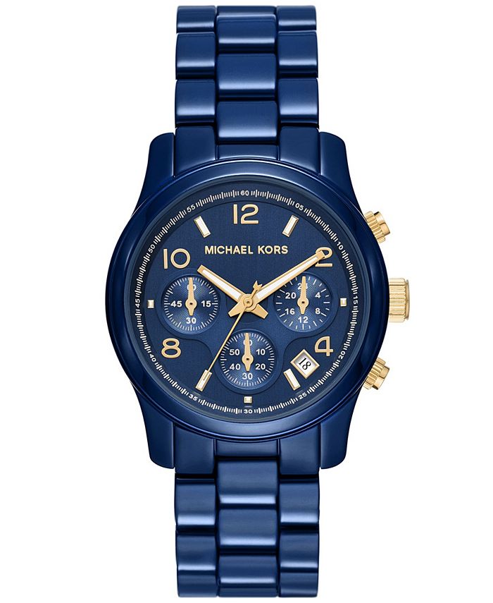 Michael Kors Women's Runway Chronograph Navy-Coated Stainless Steel ...