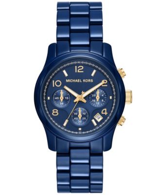 Michael Kors Women's Runway Chronograph Navy-Coated Stainless Steel ...