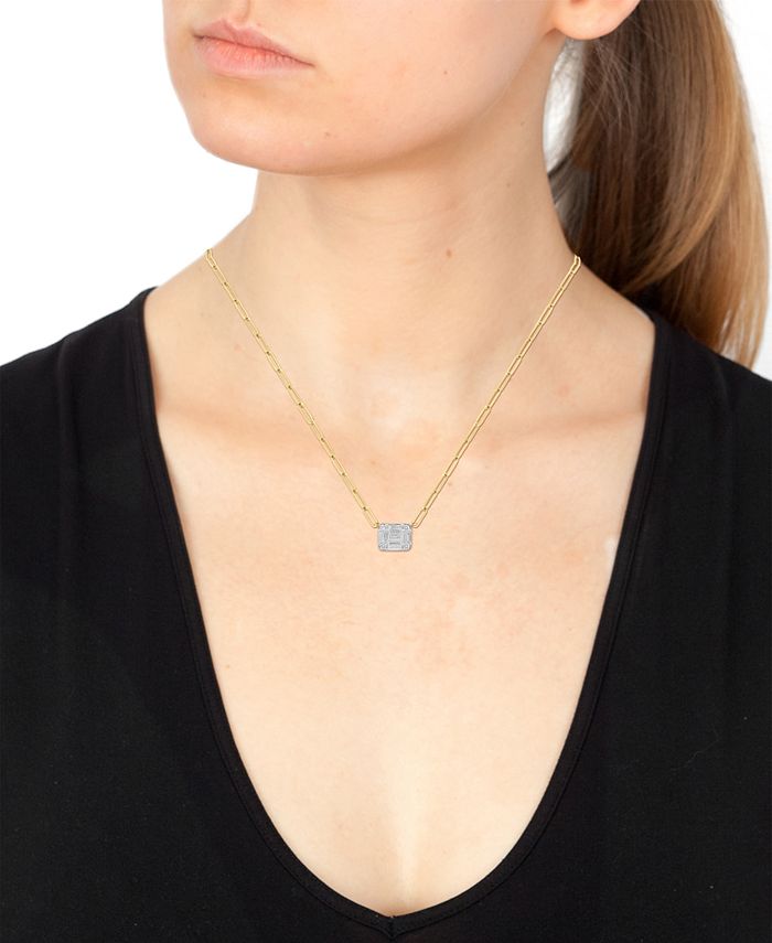 EFFY Collection EFFY® Diamond Baguette & Round Cluster Pendant Necklace ...