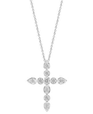 EFFY® Diamond Multi-Cut Cross Pendant Necklace (5/8 ct. t.w.) in 14k ...