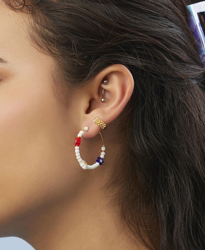 DREAMSTATE White and Multi Flower Bead Hoops Earrings - Macy's