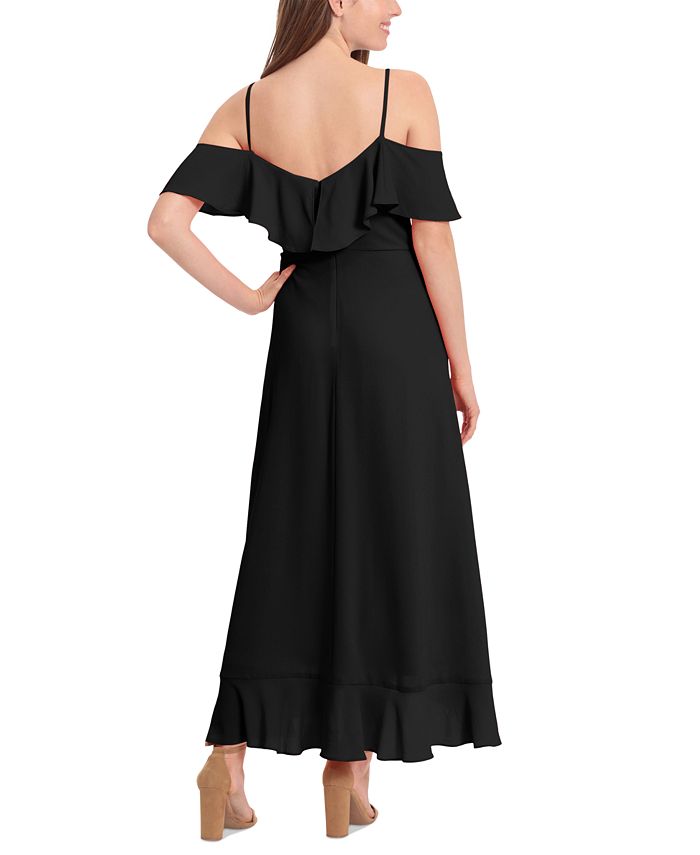 London Times Petite Chiffon Cold-Shoulder Ruffle Dress - Macy's