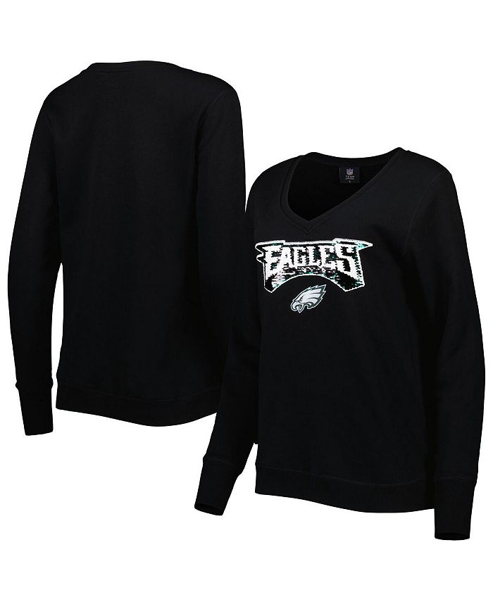 Cuce Women's Black Philadelphia Eagles Sequin Logo V-Neck Pullover Sweatshirt - Macy's