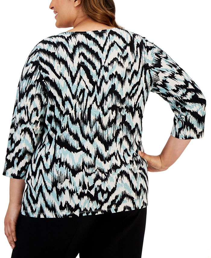 JM Collection Plus Size Printed 3/4-Sleeve Jacquard Top, Created for ...