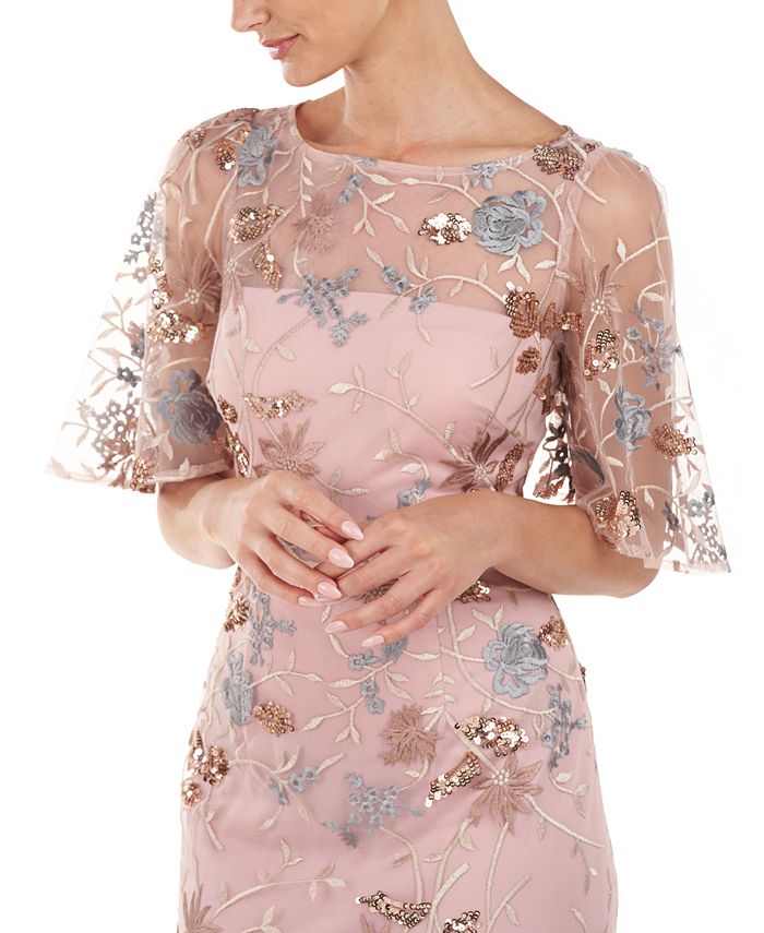 JS Collections Women's Daphne Embroidered Flutter-Sleeve Gown - Macy's