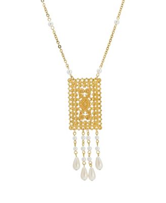 2028 Gold Tone Imitation Pearl Drop Rectangle Necklace - Macy's