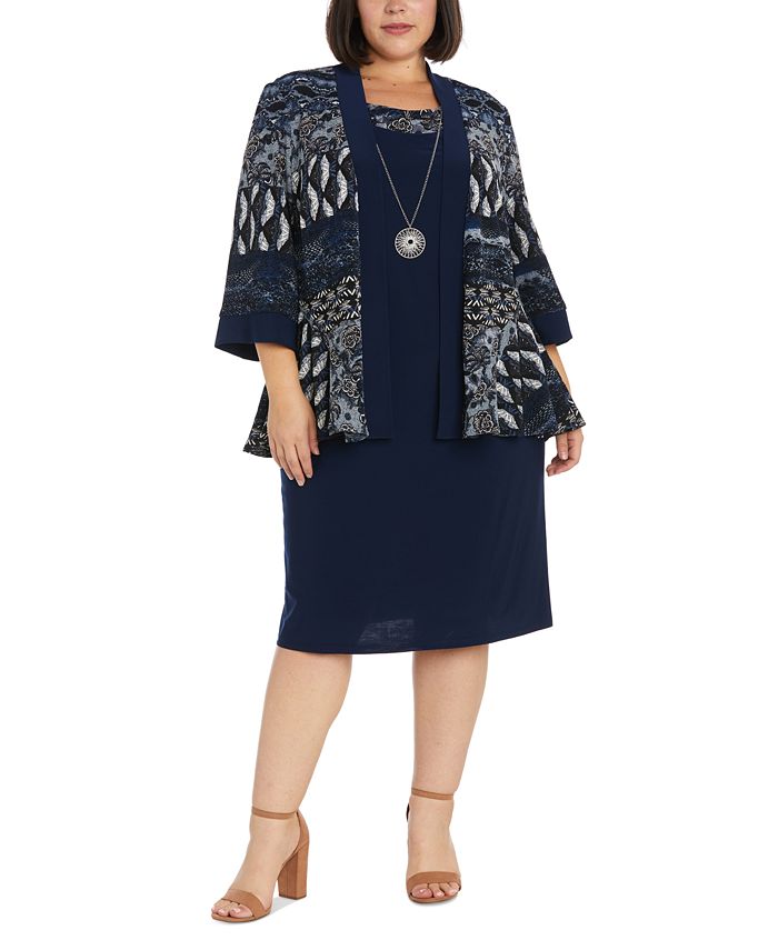 R & M Richards Plus Size Sleeveless Dress and 3/4-Sleeve Mesh Jacket ...